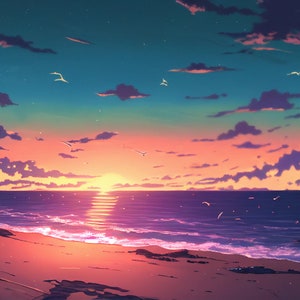 5 Beach at Sunset Stream Background Assets Perfect for Any V-tuber ...