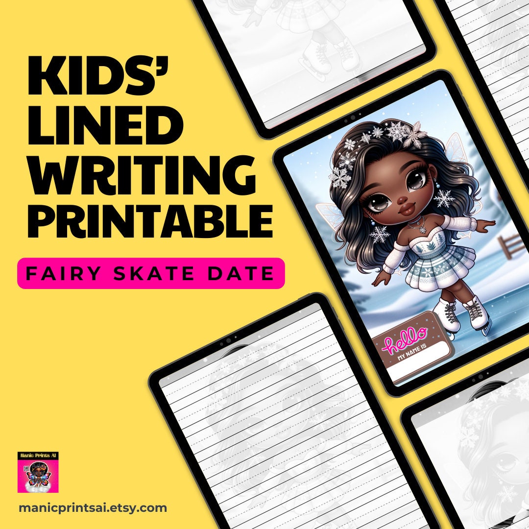 Kids Lined Writing Pages Printable, Fairies, Fairy Skate PDF Digital ...