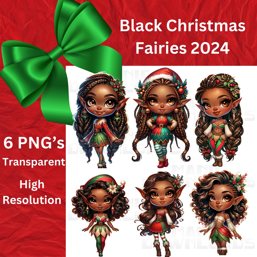 Black Christmas Fairies Clipart Bundle | 6 High-resolution Pngs ...
