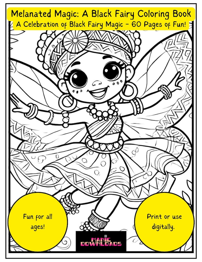 Black Fairy Coloring Book: 60 Melanated Magic Pages (digital Download ...