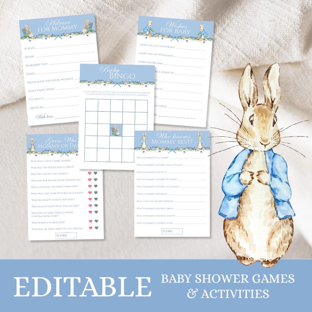Peter Rabbit Baby Shower Game Bundle, Beatrix Potter Editable Baby ...