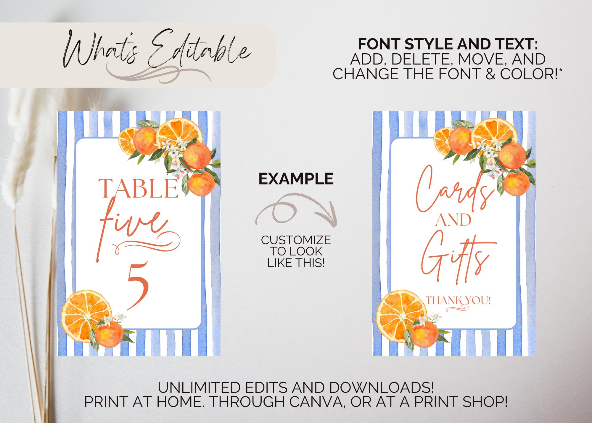 Editable Orange Italian Spritz Table Signs & Party Favor Tag Template ...
