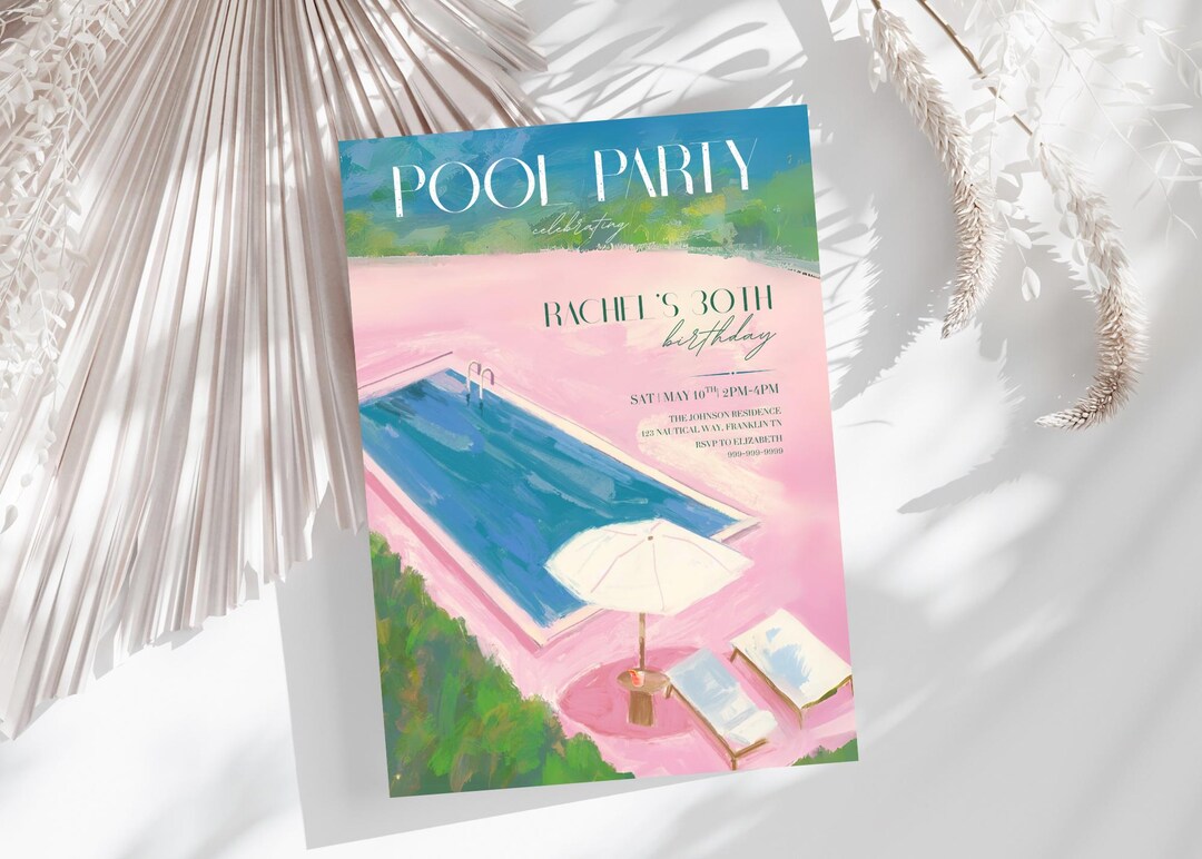 Tropical Pool Party Birthday Invitation Template, Instant Download ...