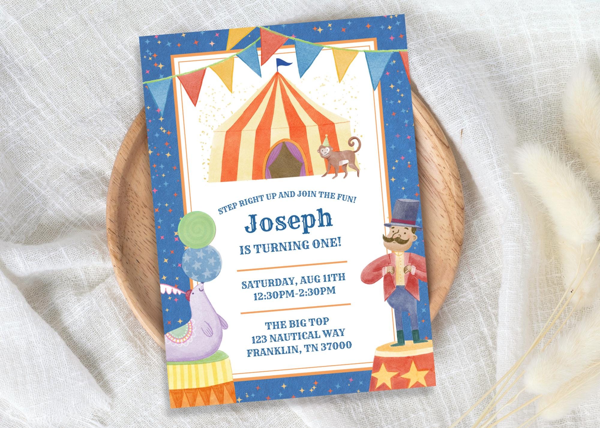 Watercolor Circus Birthday Party Invitation Template, Instant Download ...