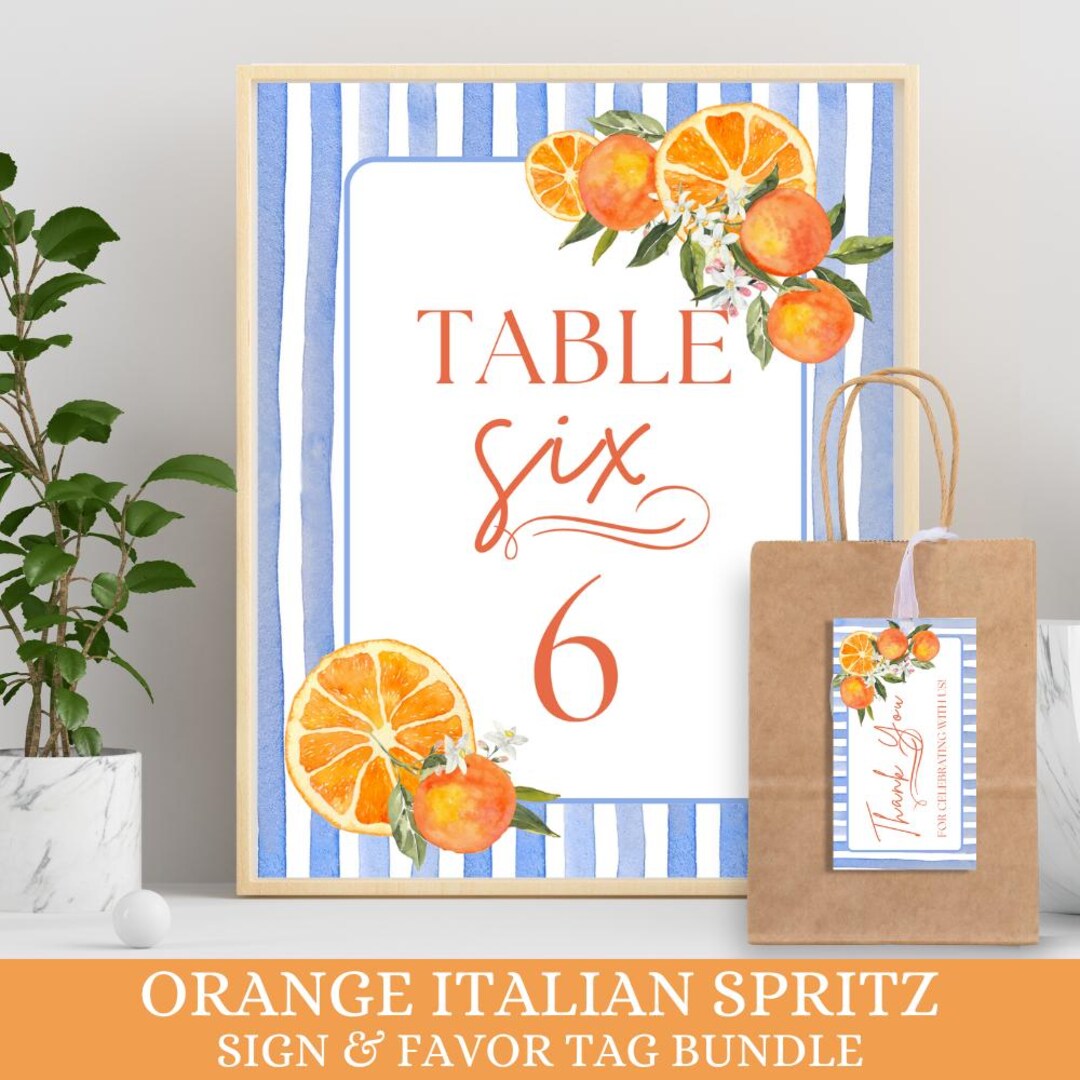 Editable Orange Italian Spritz Table Signs & Party Favor Tag Template ...