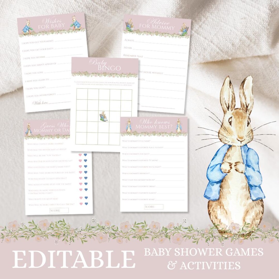 Floral Peter Rabbit Baby Shower Game Bundle, Beatrix Potter Editable ...