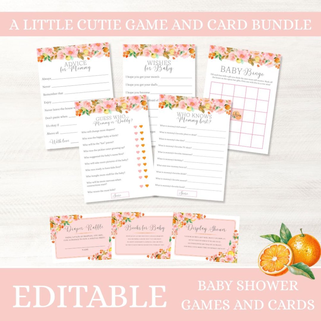 A Little Cutie Baby Shower Game Bundle, Pink Floral Baby Shower ...