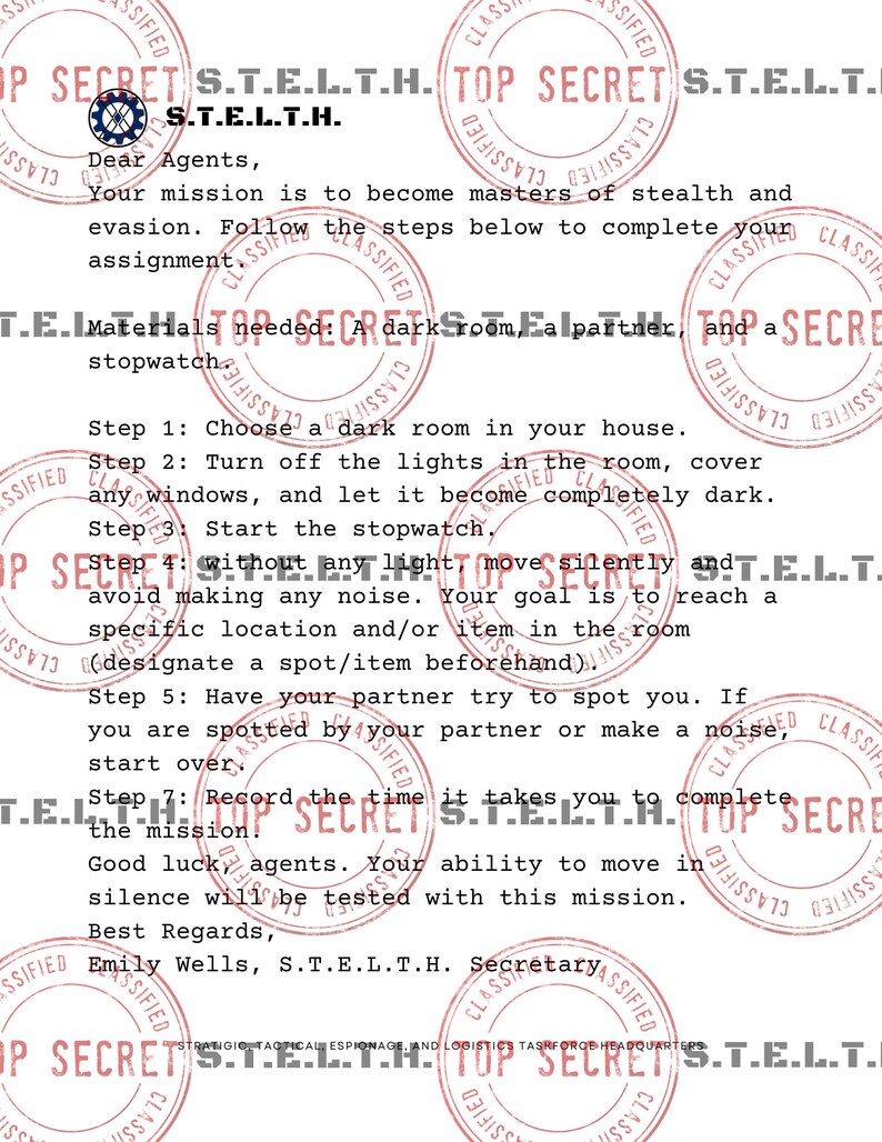 Secret Agent Mission for Kids stealthy Movement - Etsy