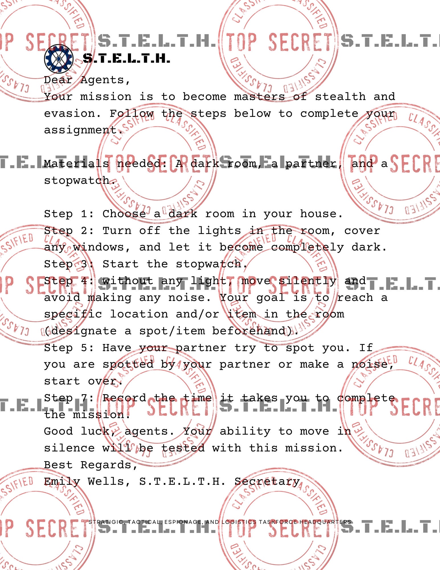 Secret Agent Mission for Kids stealthy Movement - Etsy