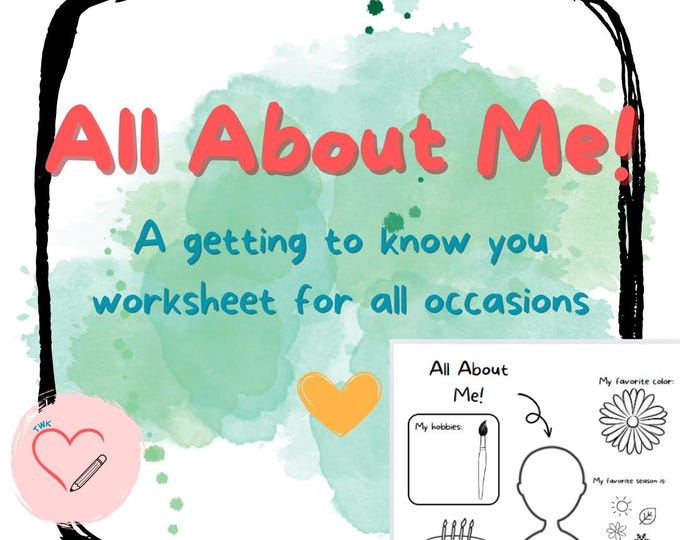 All About Me Getting to Know You Worksheet - Etsy