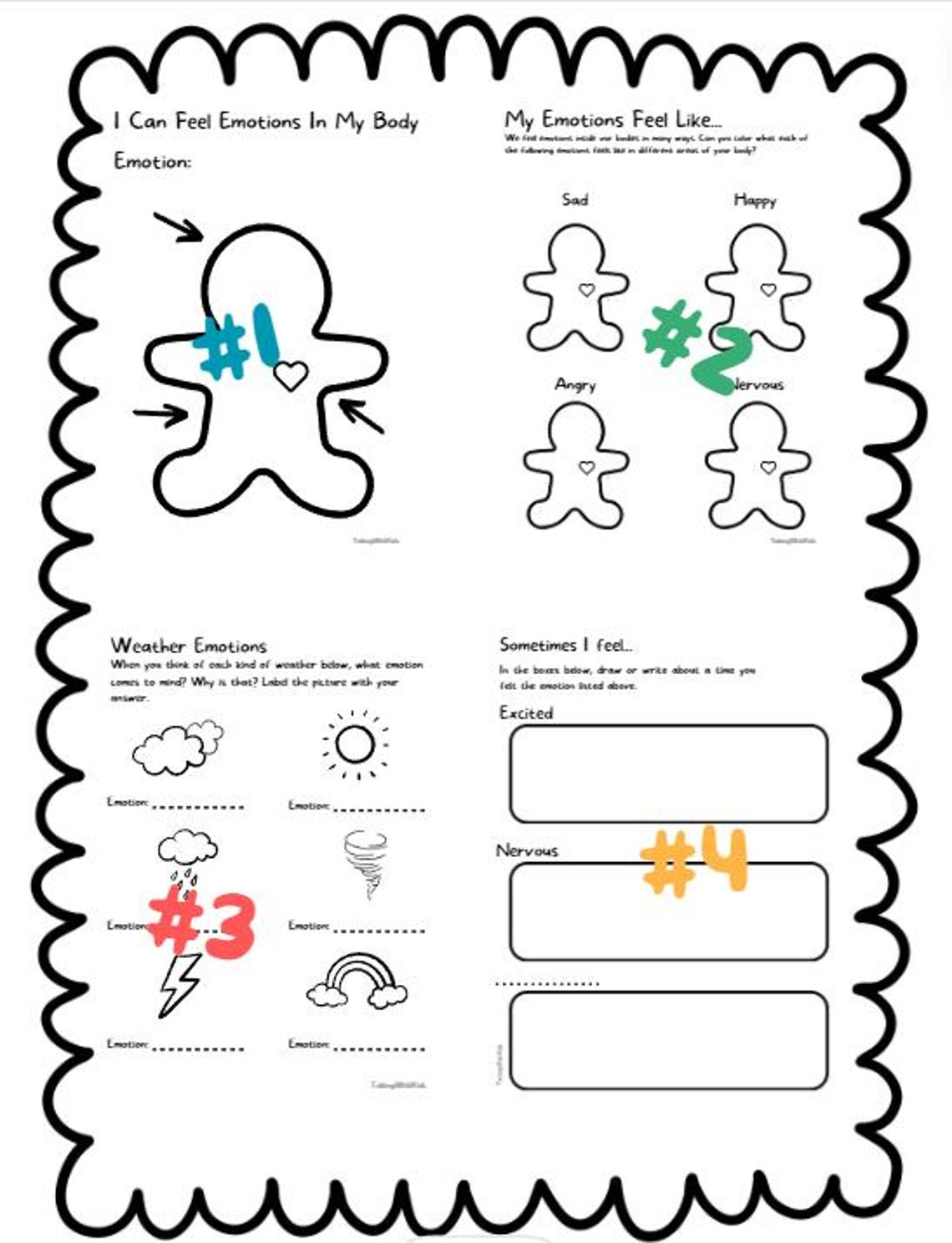 Identify Emotions Worksheet 4-pack | Mindfulness Worksheets - Etsy