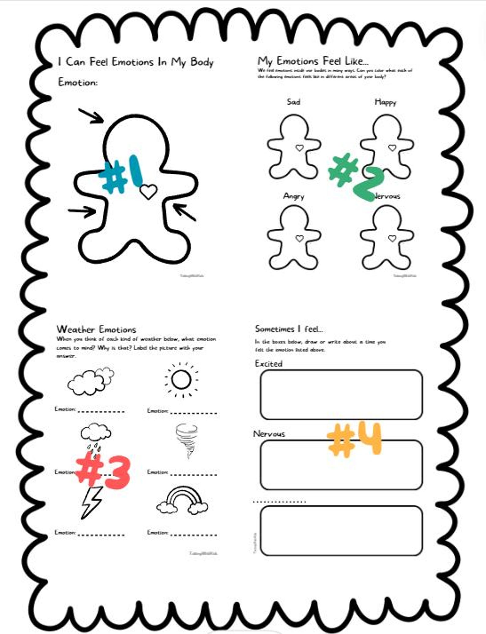 Identify Emotions Worksheet 4-pack | Mindfulness Worksheets - Etsy