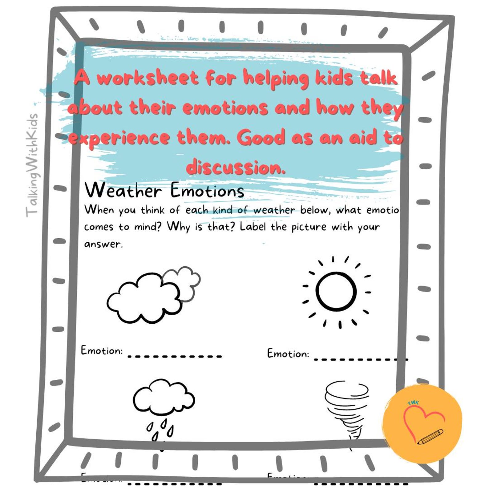Weather Emotions Child Therapy Worksheet | Identify Emotions - Etsy
