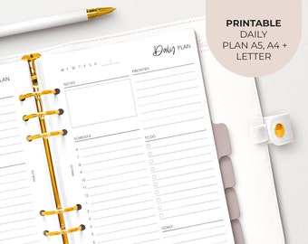 PRINTABLE A5, A4 Letter Daily Planner, Printable Day on One Page ...