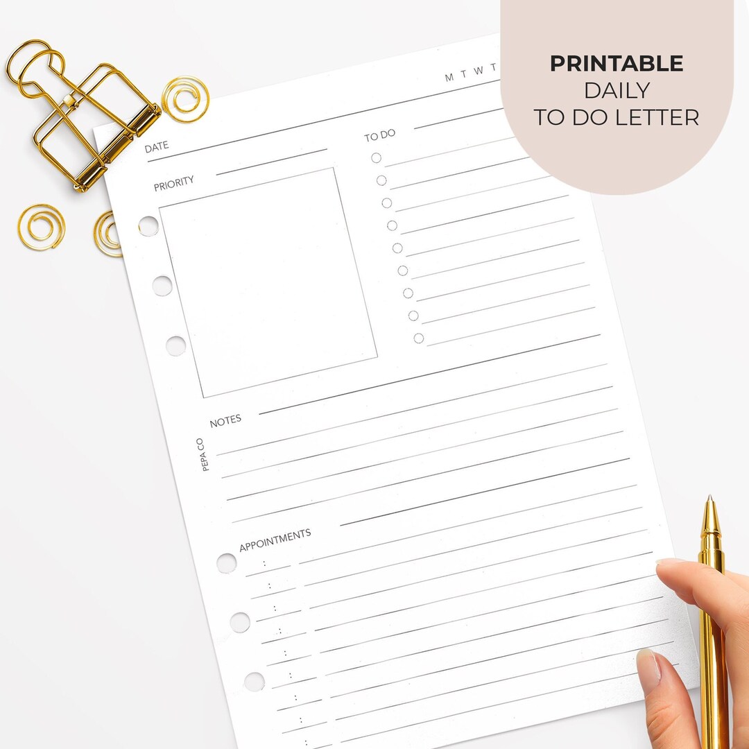 PRINTABLE Letter Daily to Do Insert, Printable Day on One Page ...