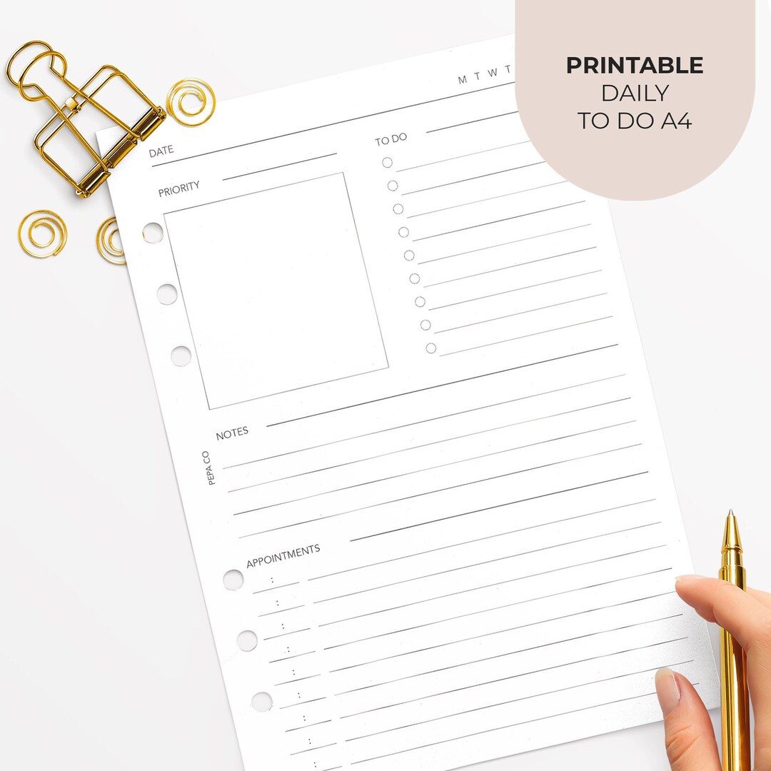 PRINTABLE A4 Daily to Do Insert, Printable Day on One Page, Printable ...