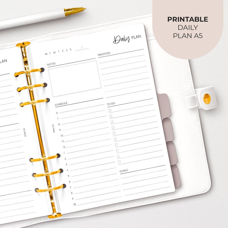 PRINTABLE A5 Daily Plan Planner Insert, Printable Day on One Page A5 ...