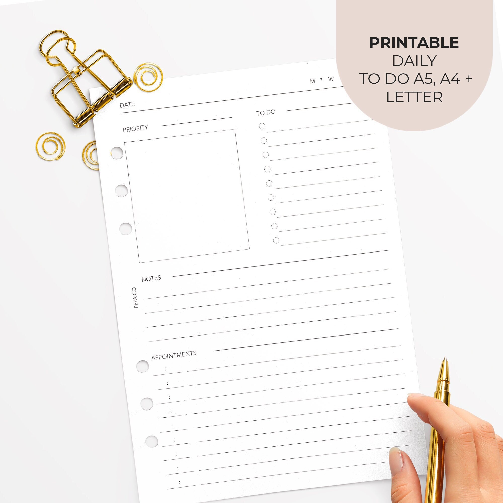 PRINTABLE A5, A4 + Letter Daily Planner, Printable Day on One Page ...