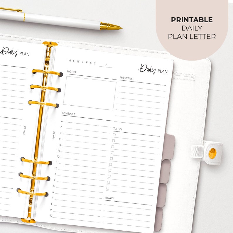 PRINTABLE Letter Daily Plan Planner Insert, Printable Day on One Page ...