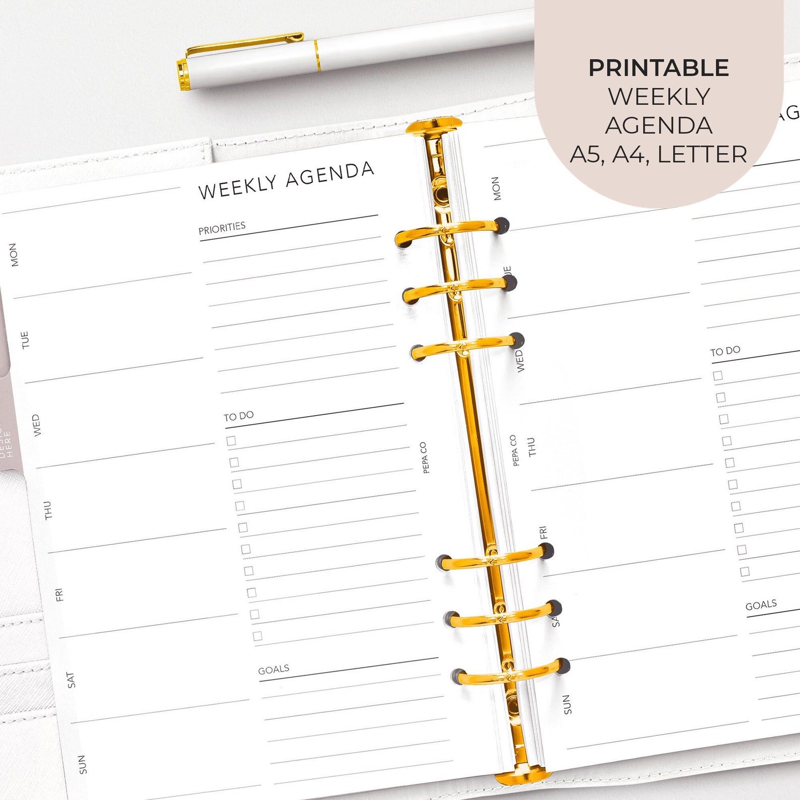 PRINTABLE A5, A4 + Letter Weekly Agenda Planner, Printable Week on One ...