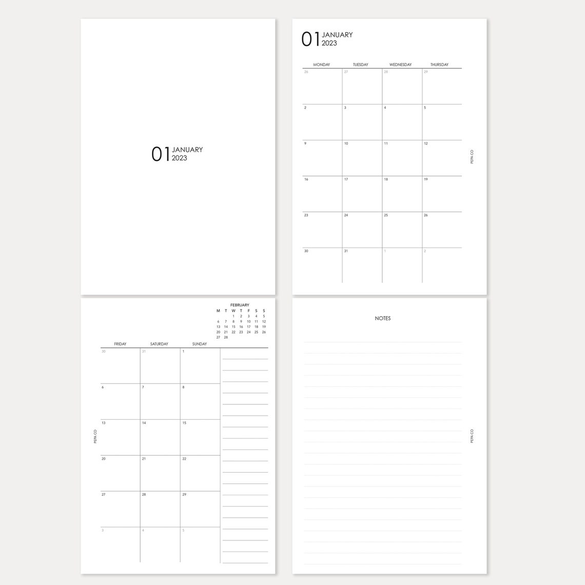 PRINTABLE A5 Dated Planner Month on 2 Pages 2023, Printable Monthly A5 ...