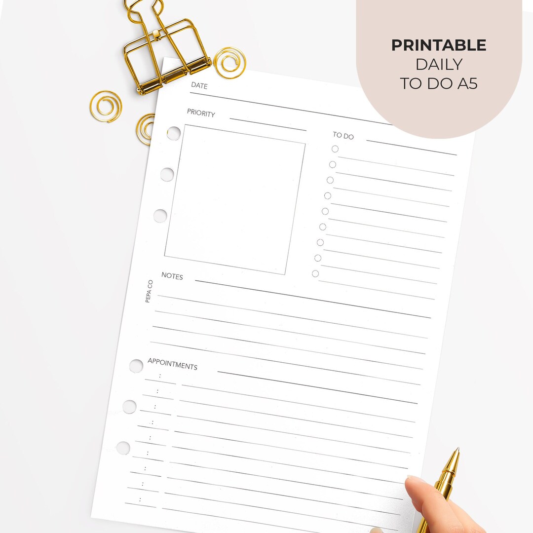 PRINTABLE A5 Daily to Do Insert, Printable Day on One Page, Printable ...