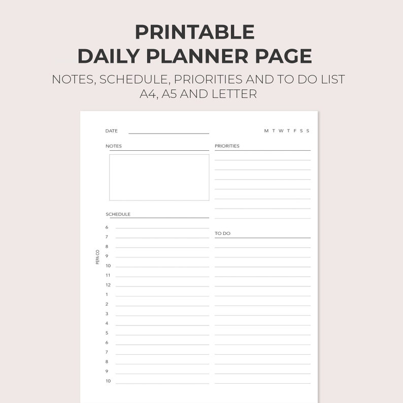 PRINTABLE A5 A4 Letter Daily Planner Printable Day on One - Etsy