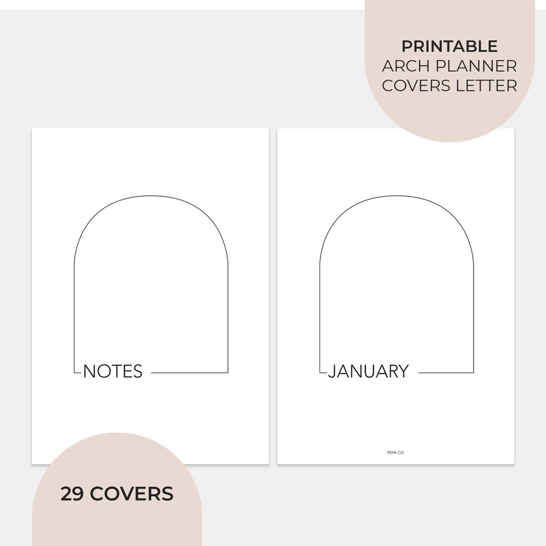Letter Arch Cover Printable Planner Inserts, Printable Arch Cover Pages ...