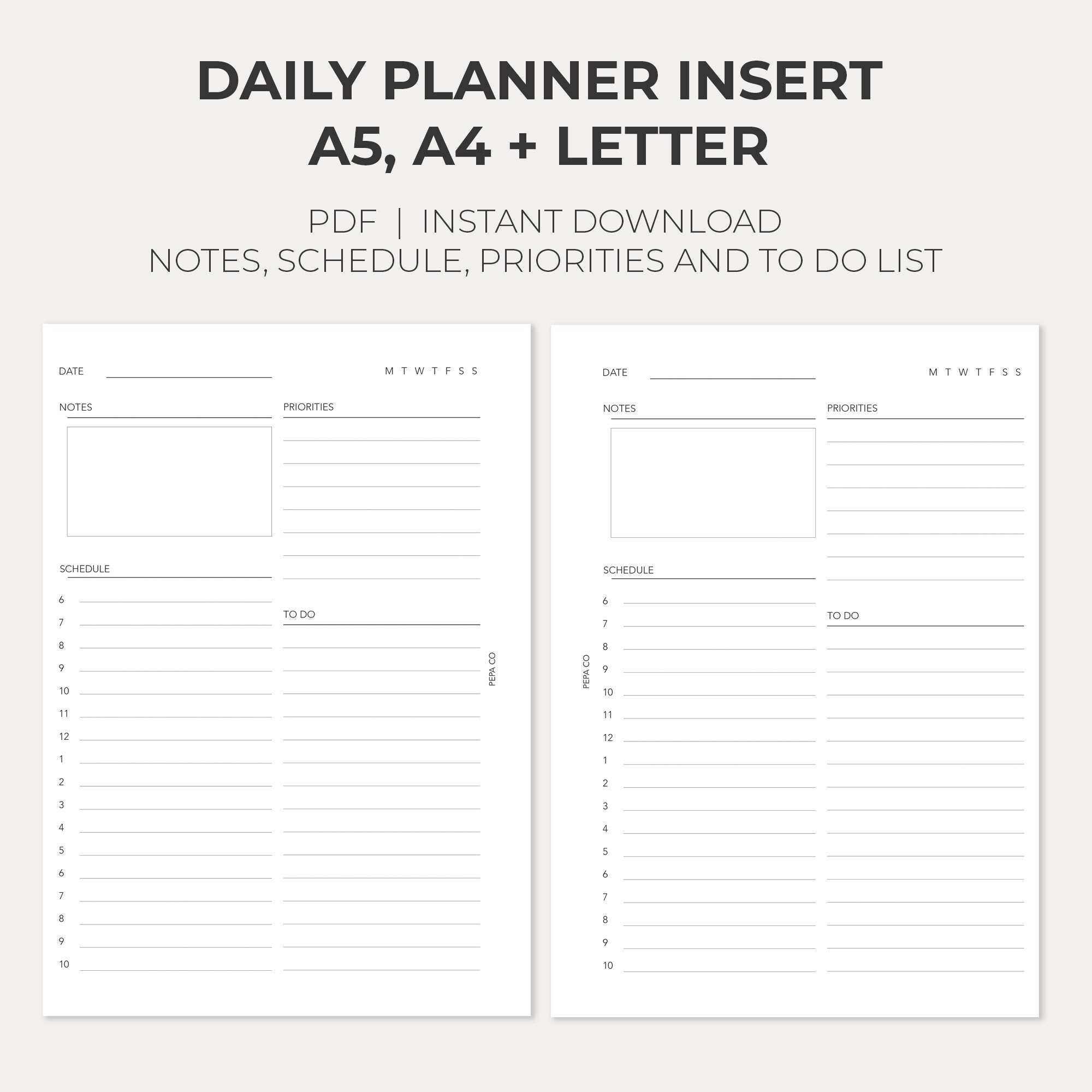 PRINTABLE A5, A4 + Letter Daily Planner, Printable Day on One Page ...