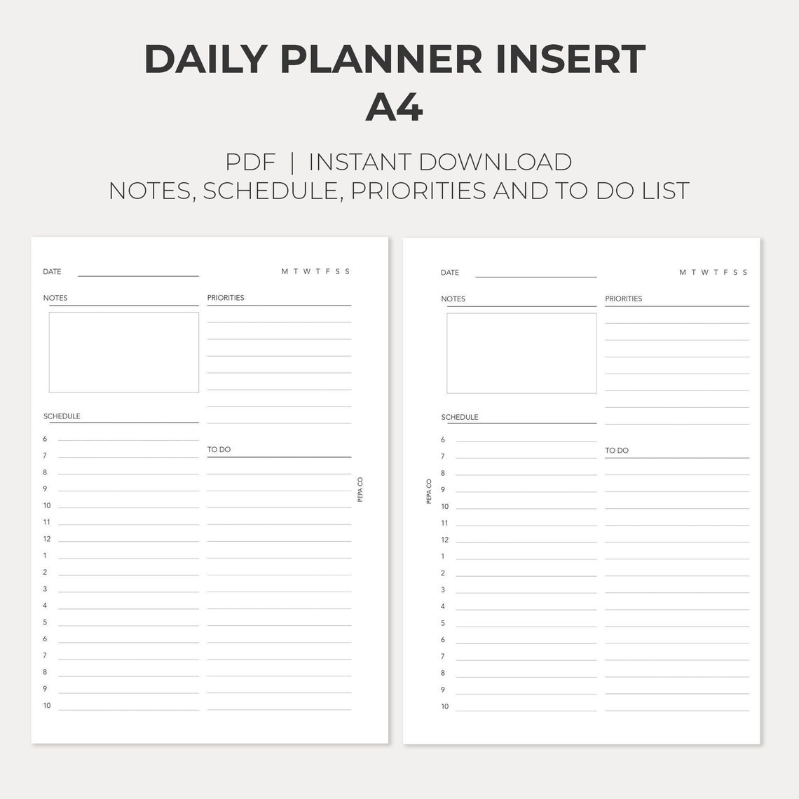 PRINTABLE A4 Daily Planner Insert, Printable Day on One Page, Printable ...