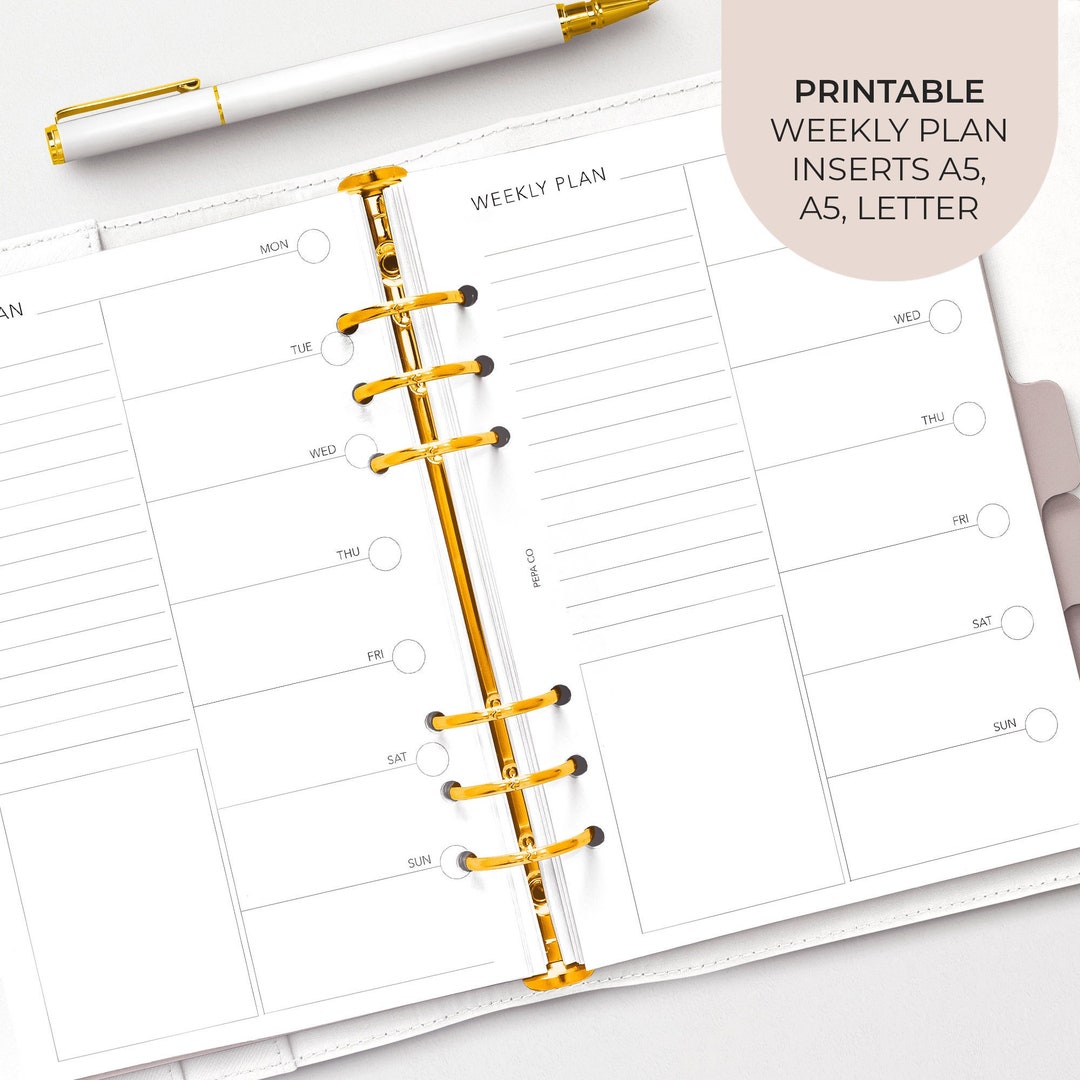 PRINTABLE A5, A4 Letter Weekly Plan Planner, Printable Week on One Page ...