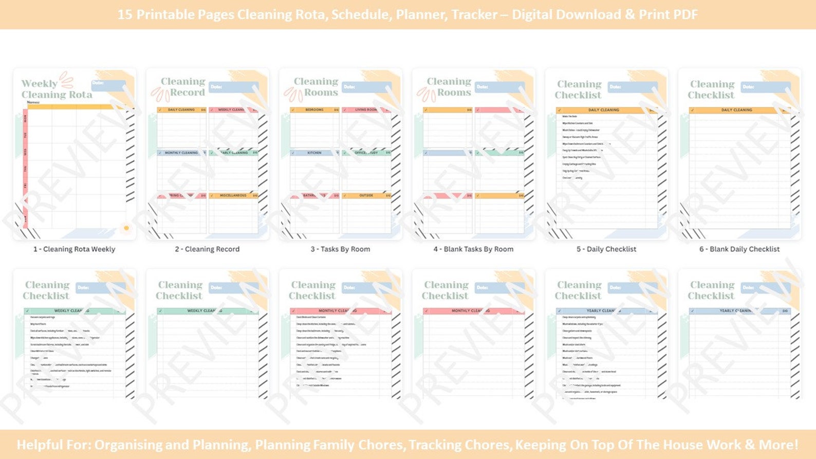 Printable Cleaning List Schedule Rota Family Cleaning Pack Spring Clean ...