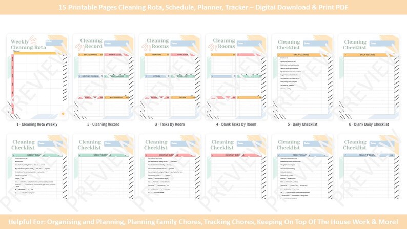 Printable Cleaning List Schedule Rota Family Cleaning Pack Spring Clean ...