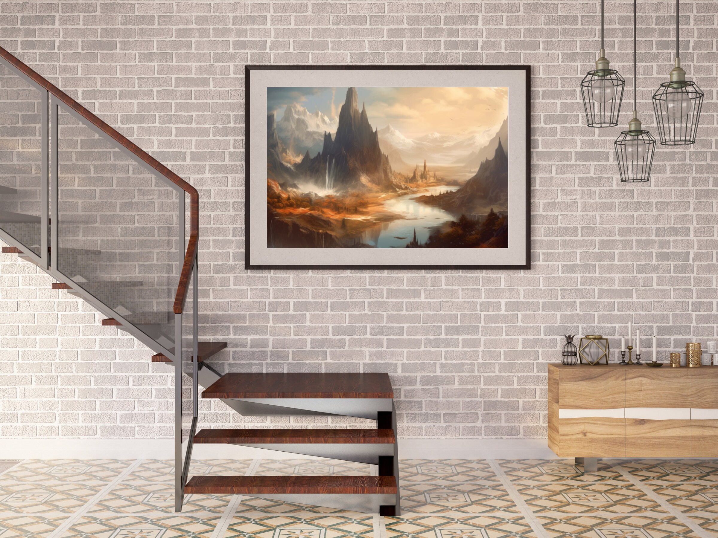 Mountain Stream Fantasy DND Landscape Painting Artwork Digital Download ...