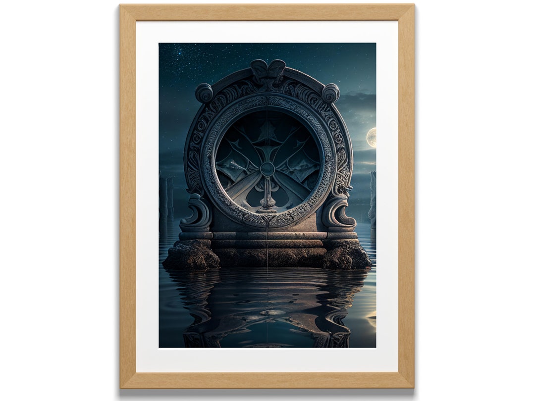 Sundial Statute Water Reflection Night Sky Reflection Artwork Digital ...