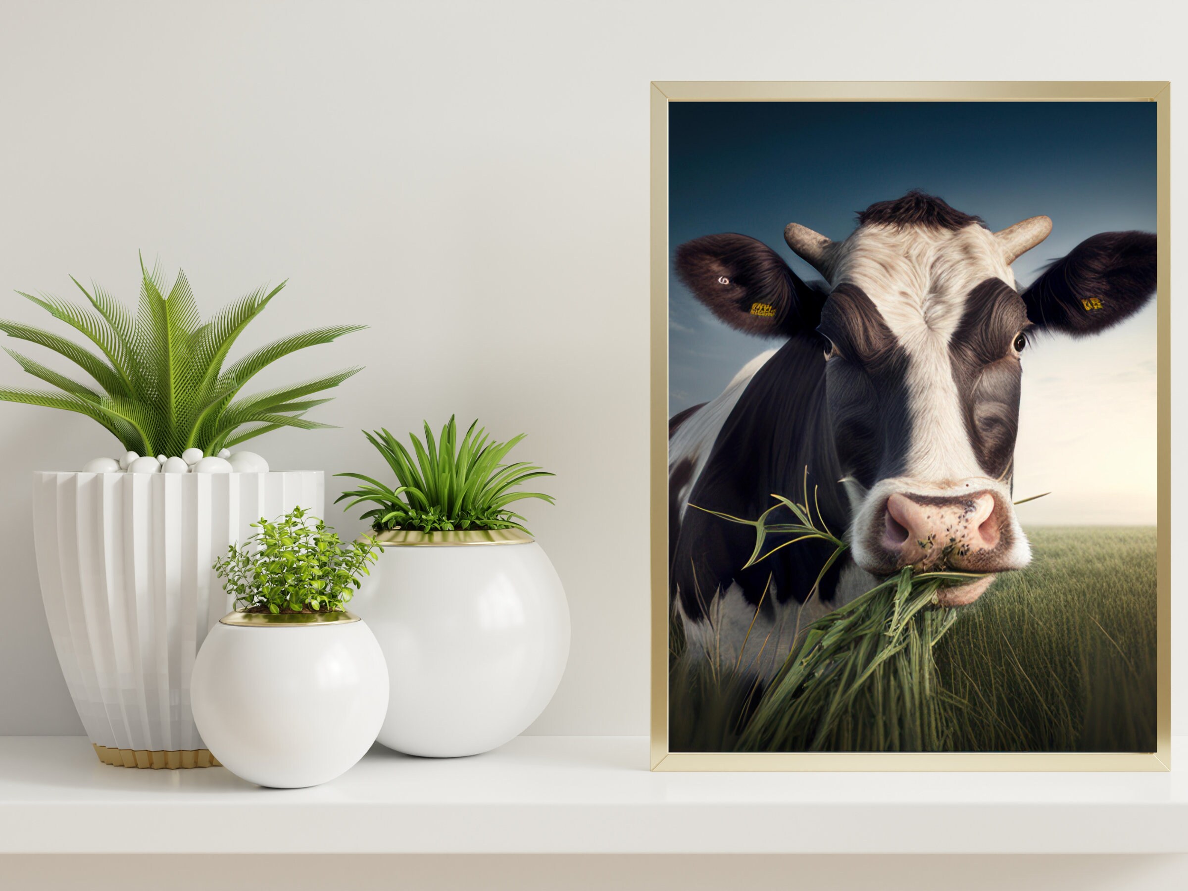 Dairy Cow Eating Grass Field Artwork Digital Download - Etsy