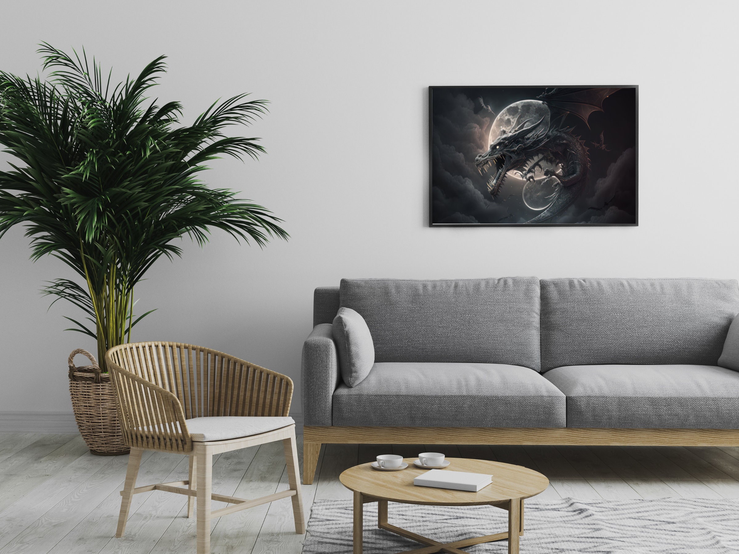 Skeletal Flying Dragon Moon Clouds Sky Artwork Digital Download - Etsy