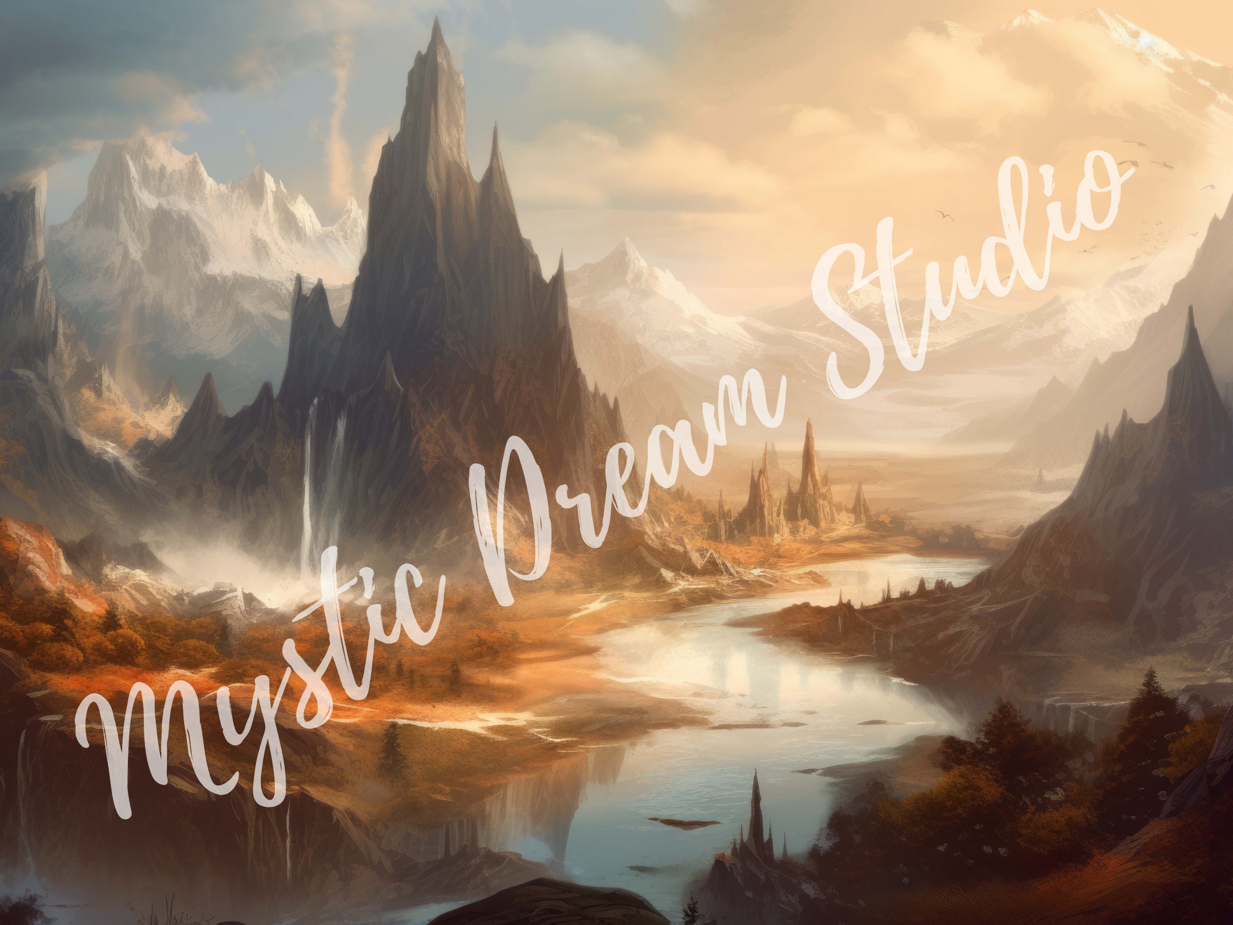 Mountain Stream Fantasy DND Landscape Painting Artwork Digital Download ...
