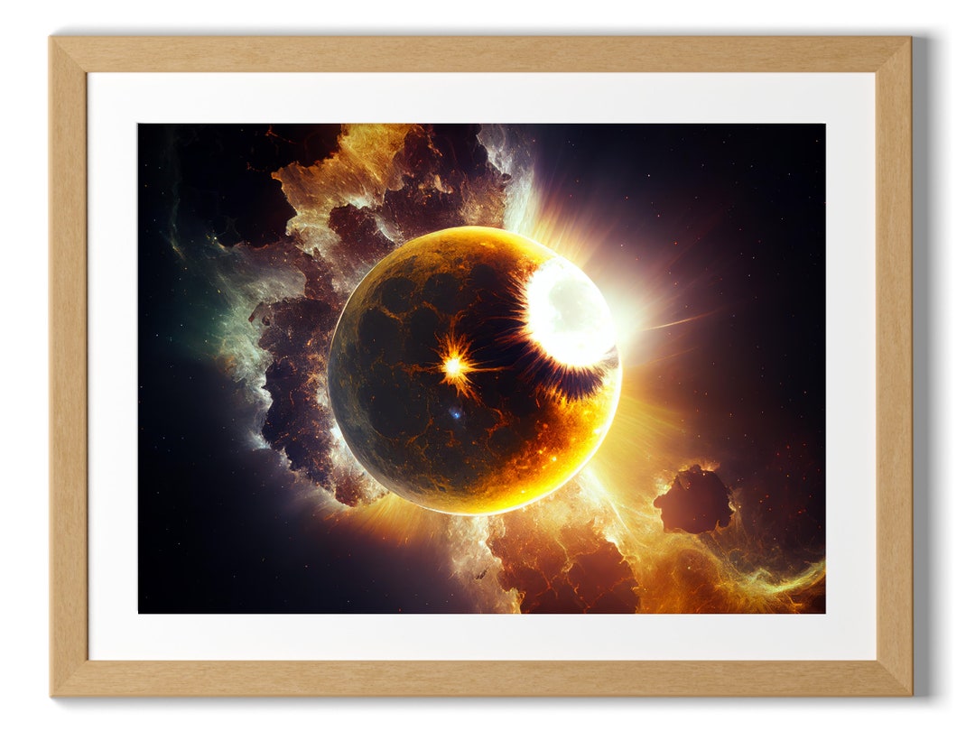 Moon Burning Sun Nebula Space Yellow Artwork Digital Download - Etsy
