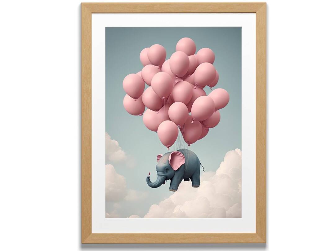 Flying Elephant Pink Balloons Nursery Artwork Digital Download - Etsy