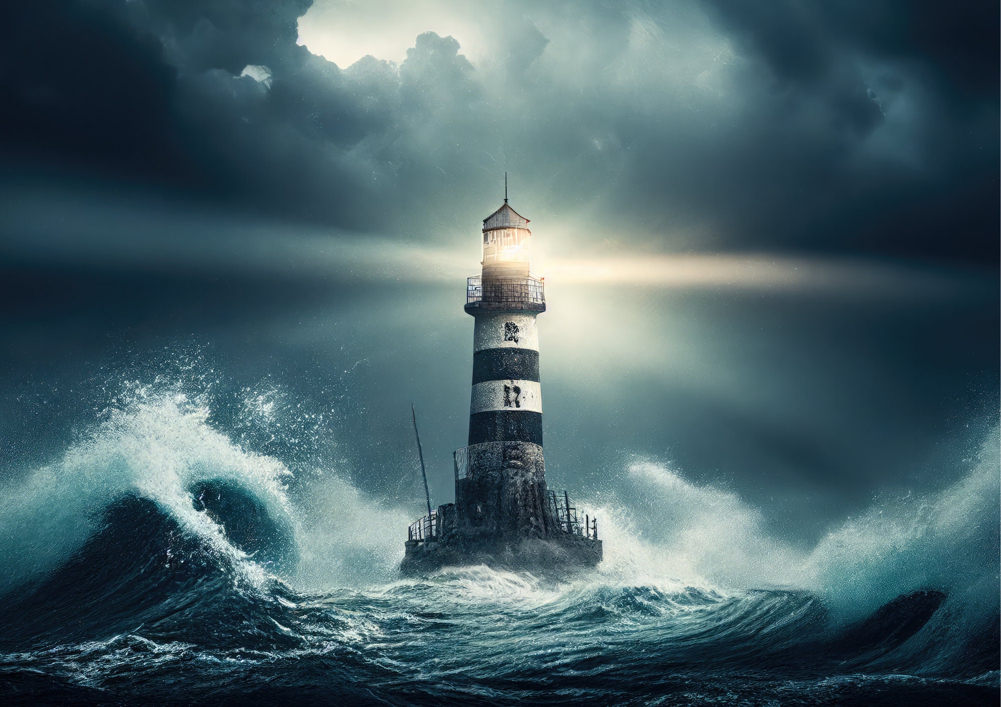 Ocean Waves Storm Lighthouse