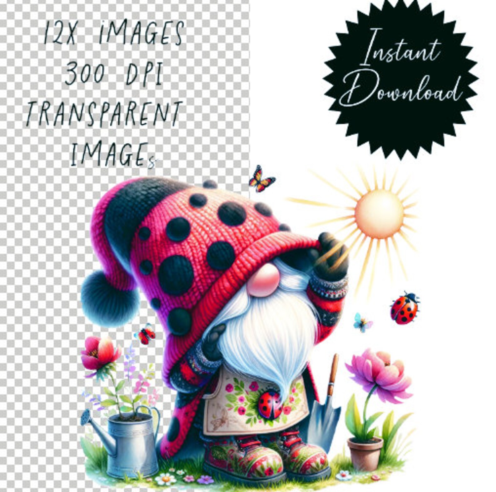12x Ladybug Ghonk Gnome Clipart PNG Transparent Images Digital Download ...