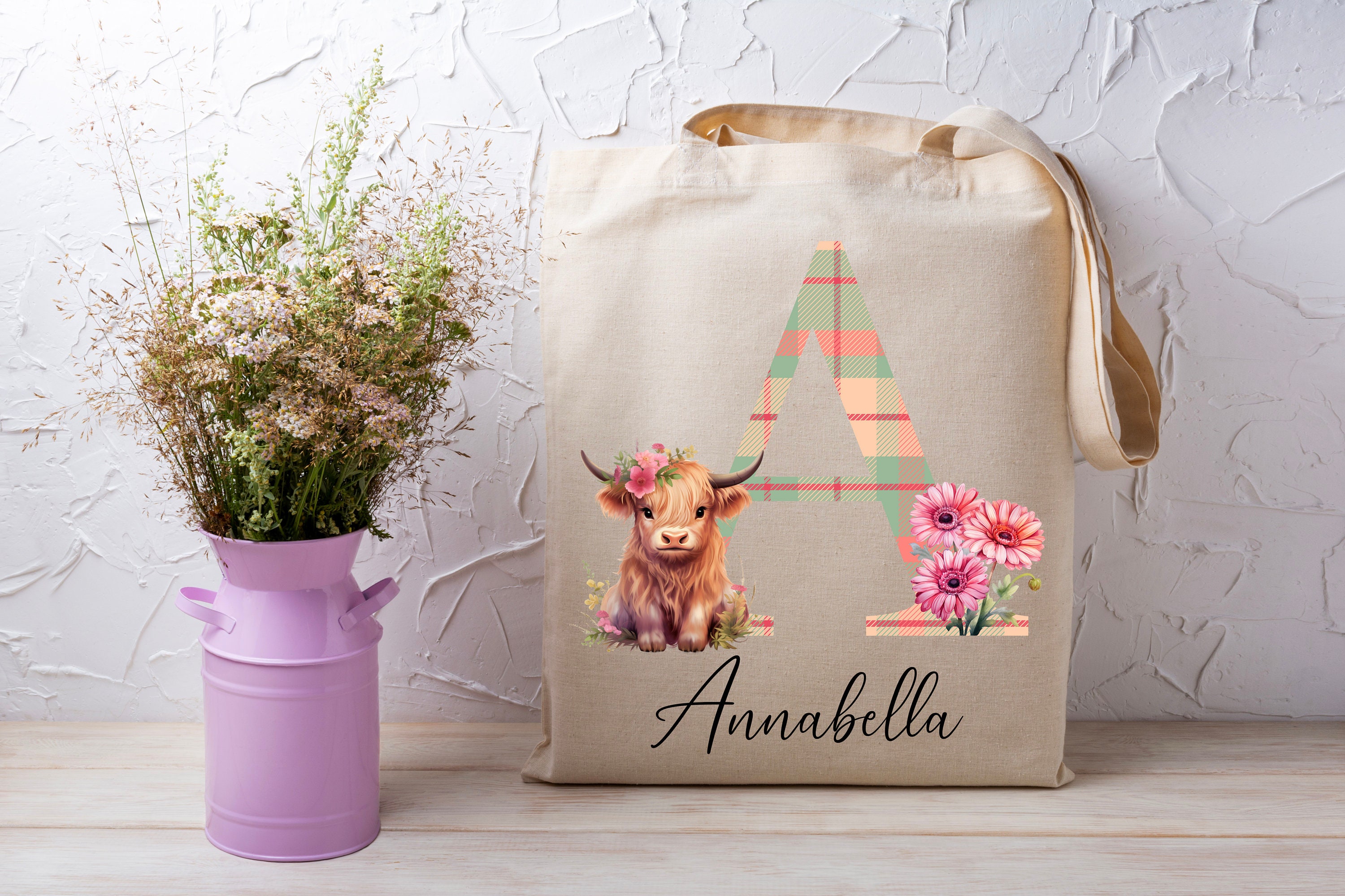 Highland Cow Print A-Z Alphabet Font Letters and Numbers Tartan Plaid ...