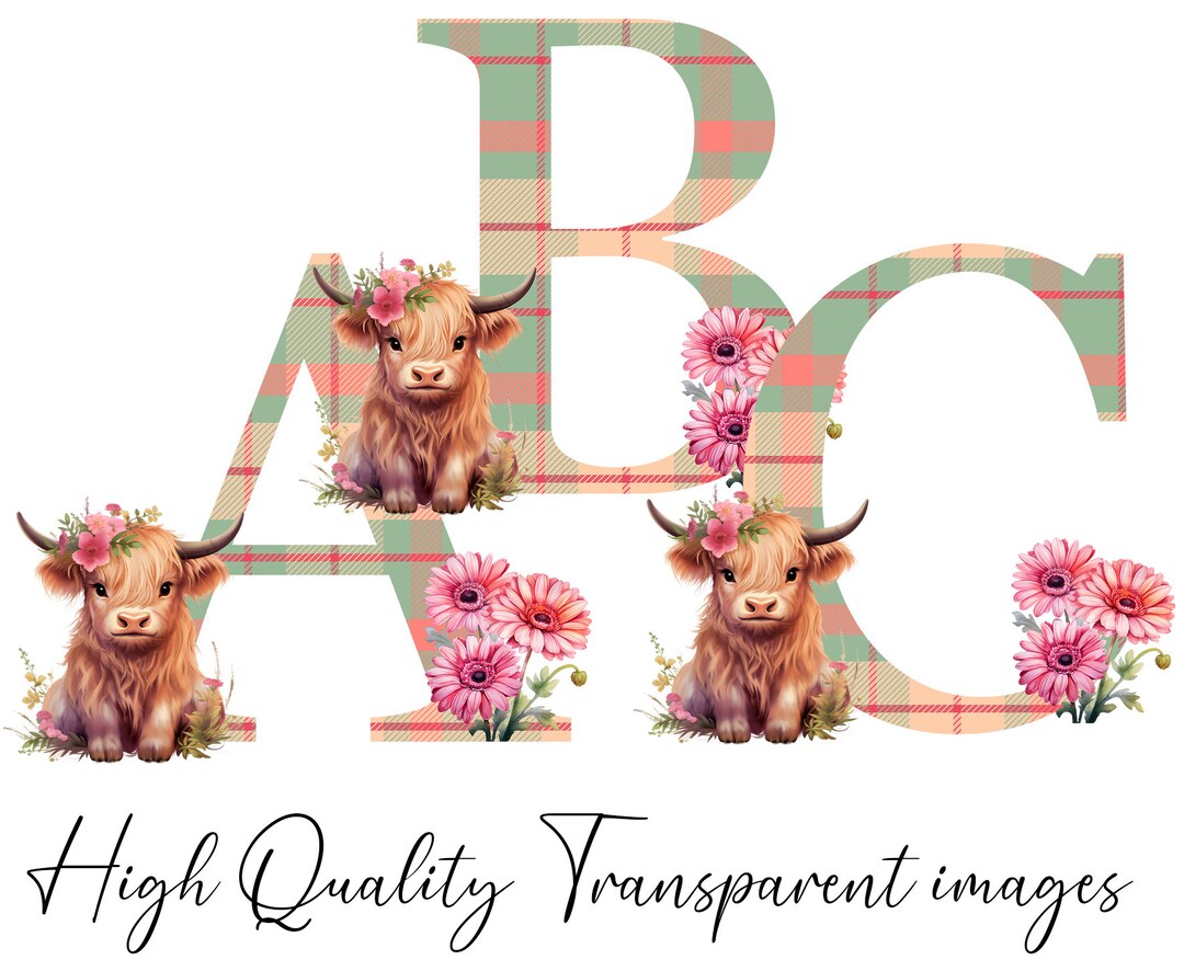 Highland Cow Print A-Z Alphabet Font Letters and Numbers Tartan Plaid ...