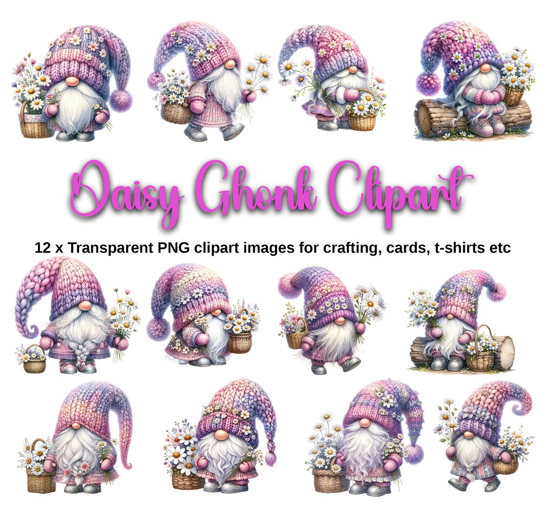 12x Transparent Purple Daisy Ghonk Gnome PNG Digital Download Clipart ...