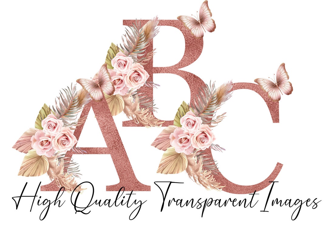 Stunning Rose Gold A-Z Alphabet Font Letters and Numbers With Floral ...