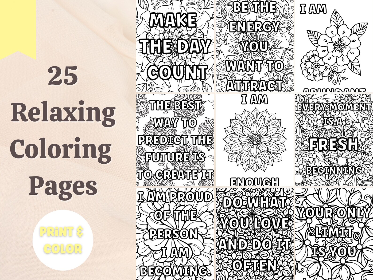 Motivational Floral Coloring Pages 25 Printable Coloring Pages, US ...