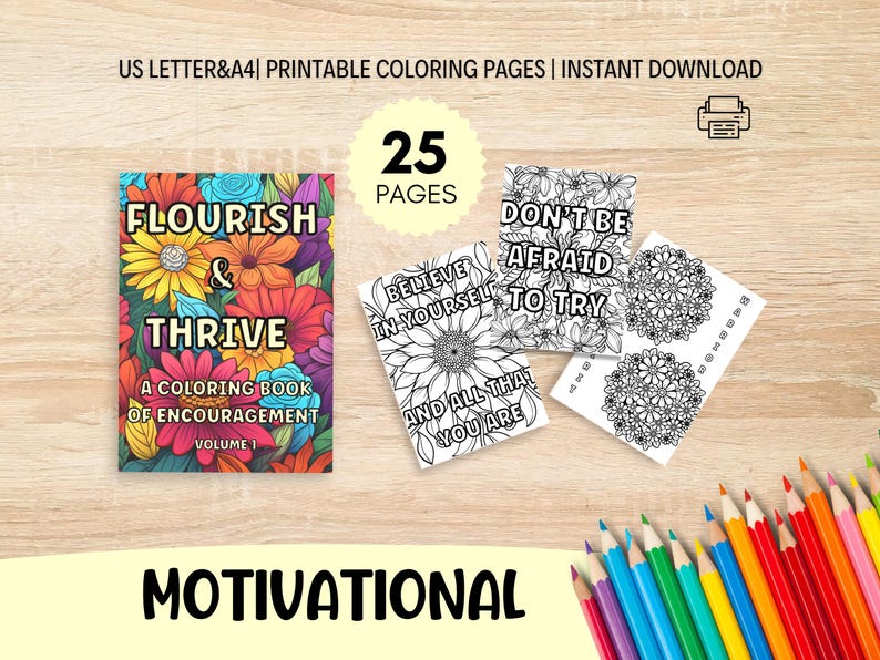 Motivational Floral Coloring Pages 25 Printable Coloring Pages, US ...