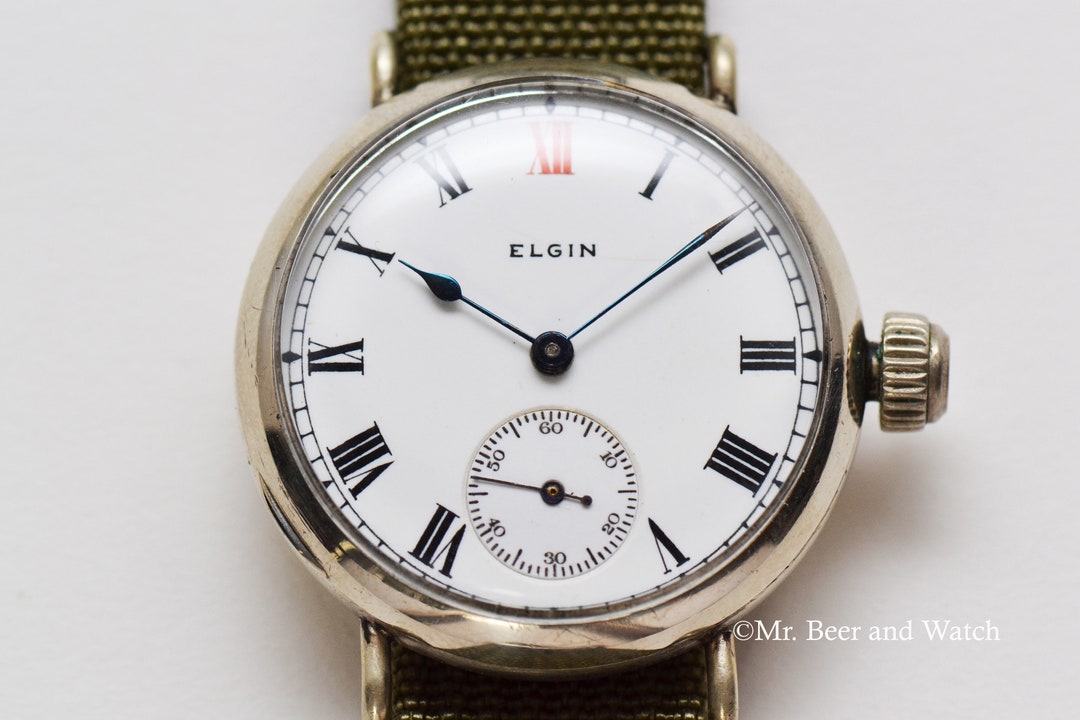 1912 Vintage Elgin WWI Trench Watch, Red 12, Wire Lug, 15 Jewel ...