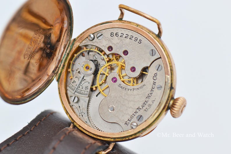 1918 Rare Vintage WWI Elgin Trench Watch, Shrapnel Guard, Red 12 ...